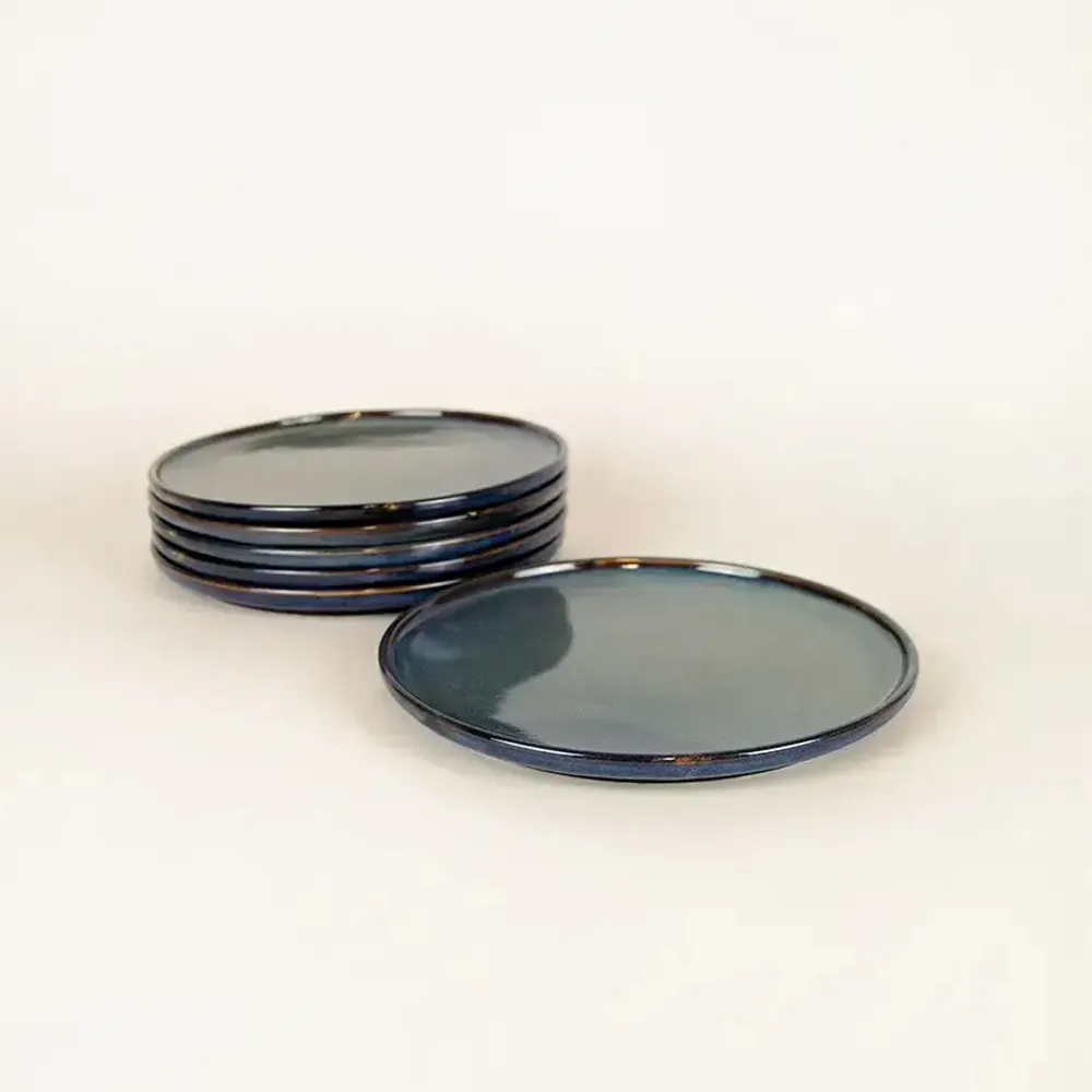 Set of 6 large Hoa Bien green ceramic plates - Everyday plates - L ...