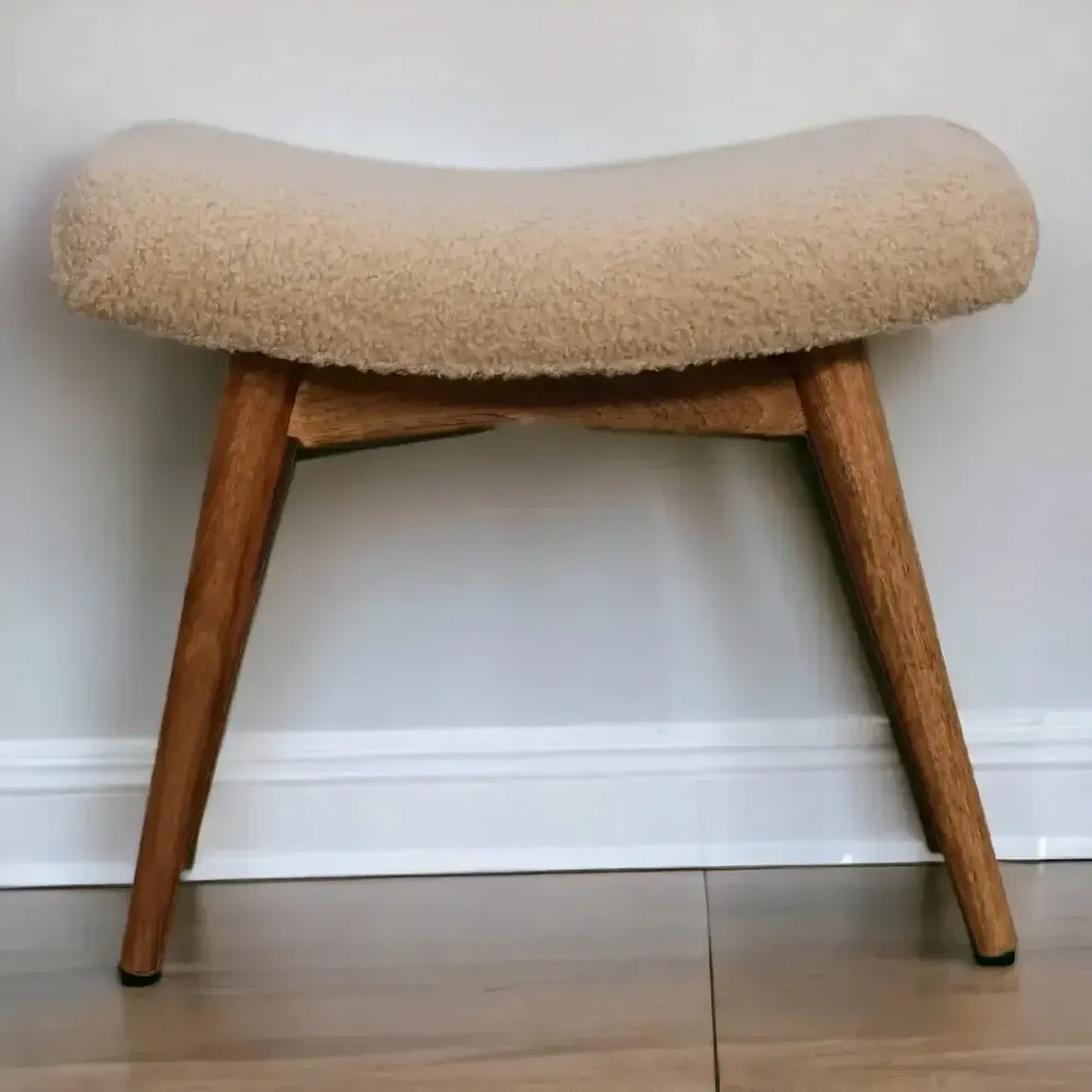 Artisan Furniture Solid Wood Boucle Cream Curved Bench, Upholstered ...