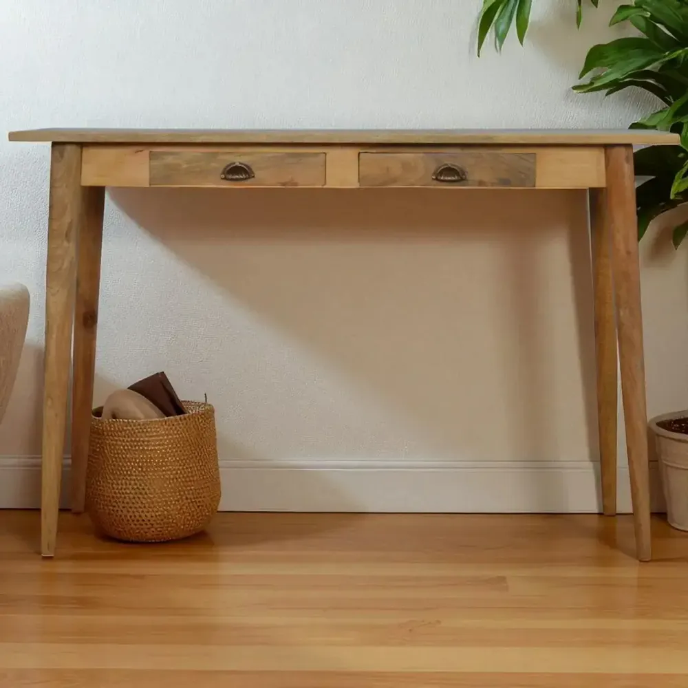 Artisan Furniture Solid Wood 2 Drawer Nordic Writing Desk, Beige ...