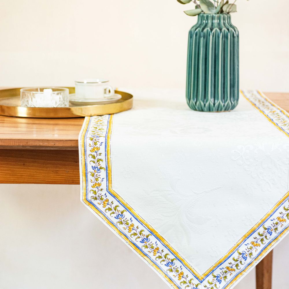 Table runner - Jacquard Delft Moustiers - Table linen - TISSUS TOSELLI ...