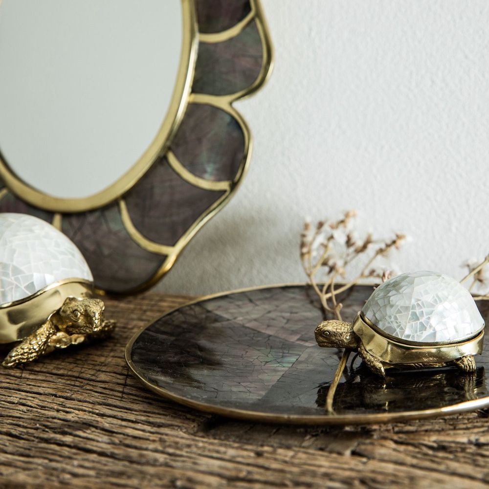 Turtle box made of natural mother-of-pearl and recycled brass - Caskets ...