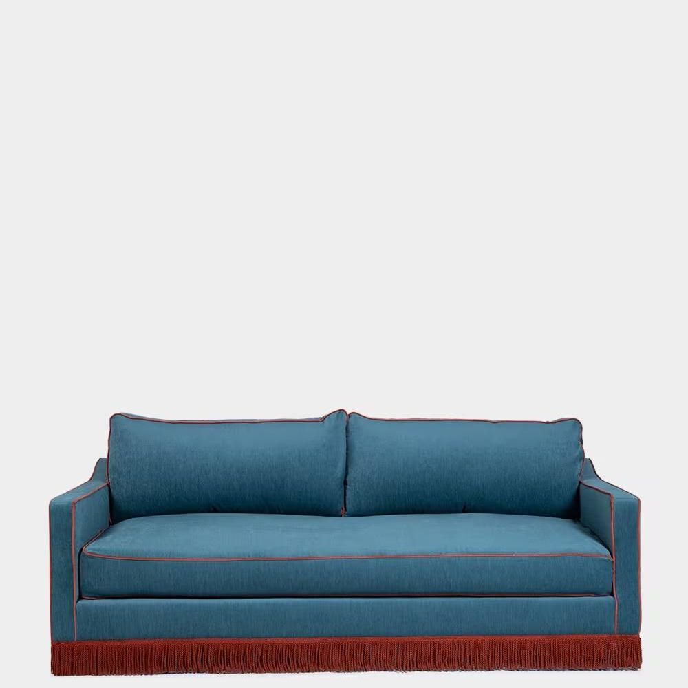 Afonso Wood and Velvet Blue Sofa - Sofas - HOUSE OF CAPRICORN | MOM