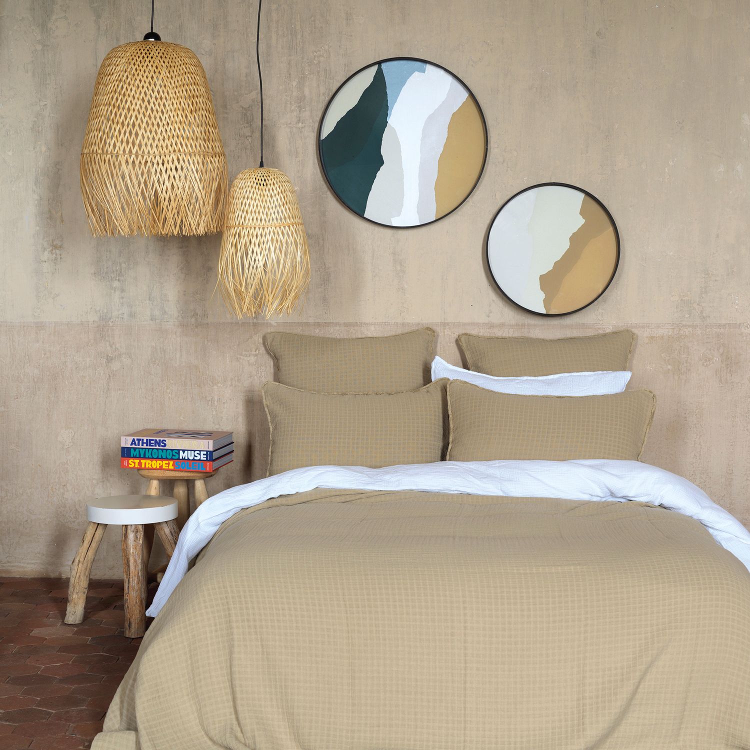 Menorca bed cover cotton gauze Mastic - Bed linens - MAISON D'ÉTÉ ...