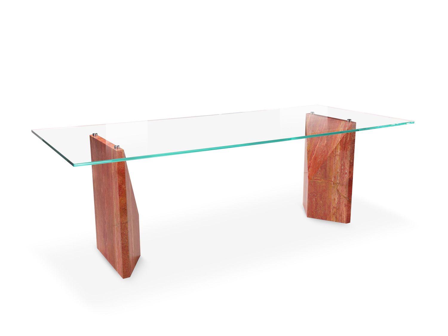 Writing desk PD V2 made in red travertine and extra-clear crystal glass ...