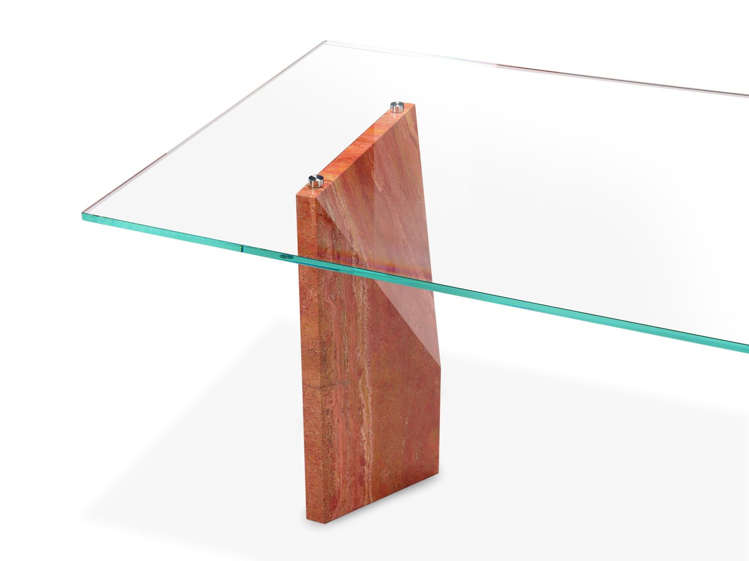 Writing desk PD V2 made in red travertine and extra-clear crystal glass ...