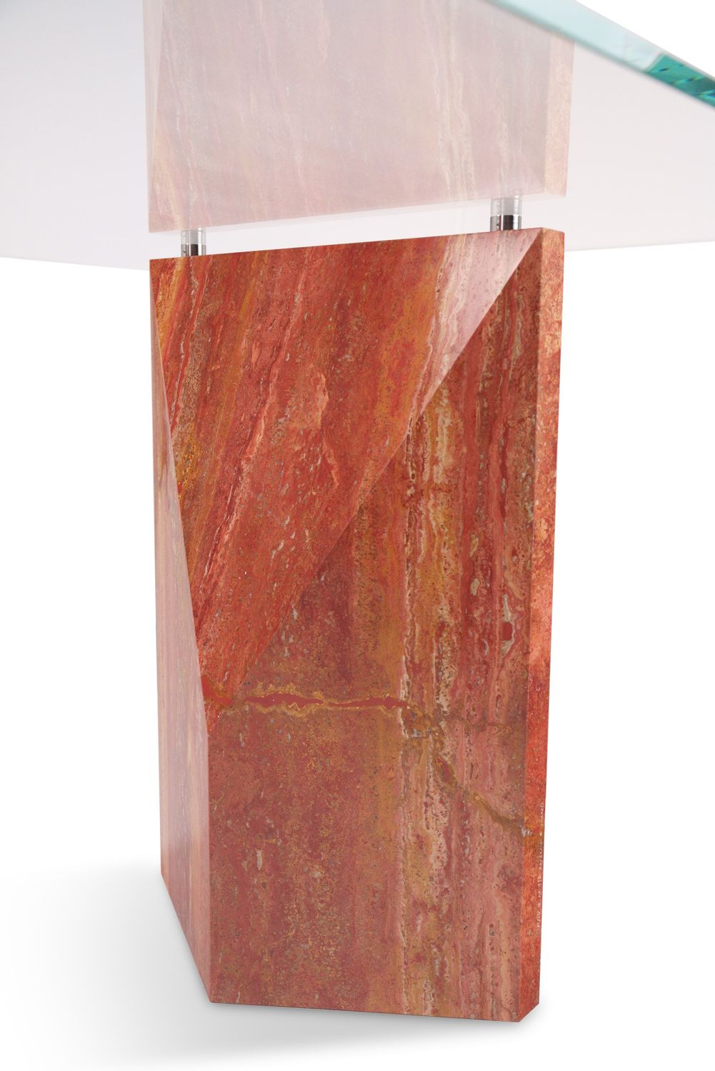 Writing desk PD V2 made in red travertine and extra-clear crystal glass ...