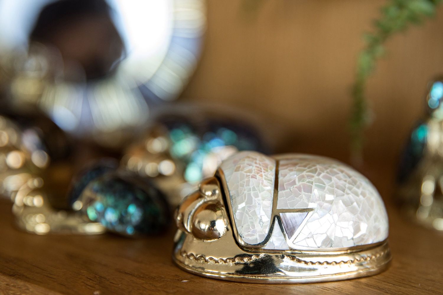 Egyptian Scarab box in natural mother-of-pearl and recycled brass ...