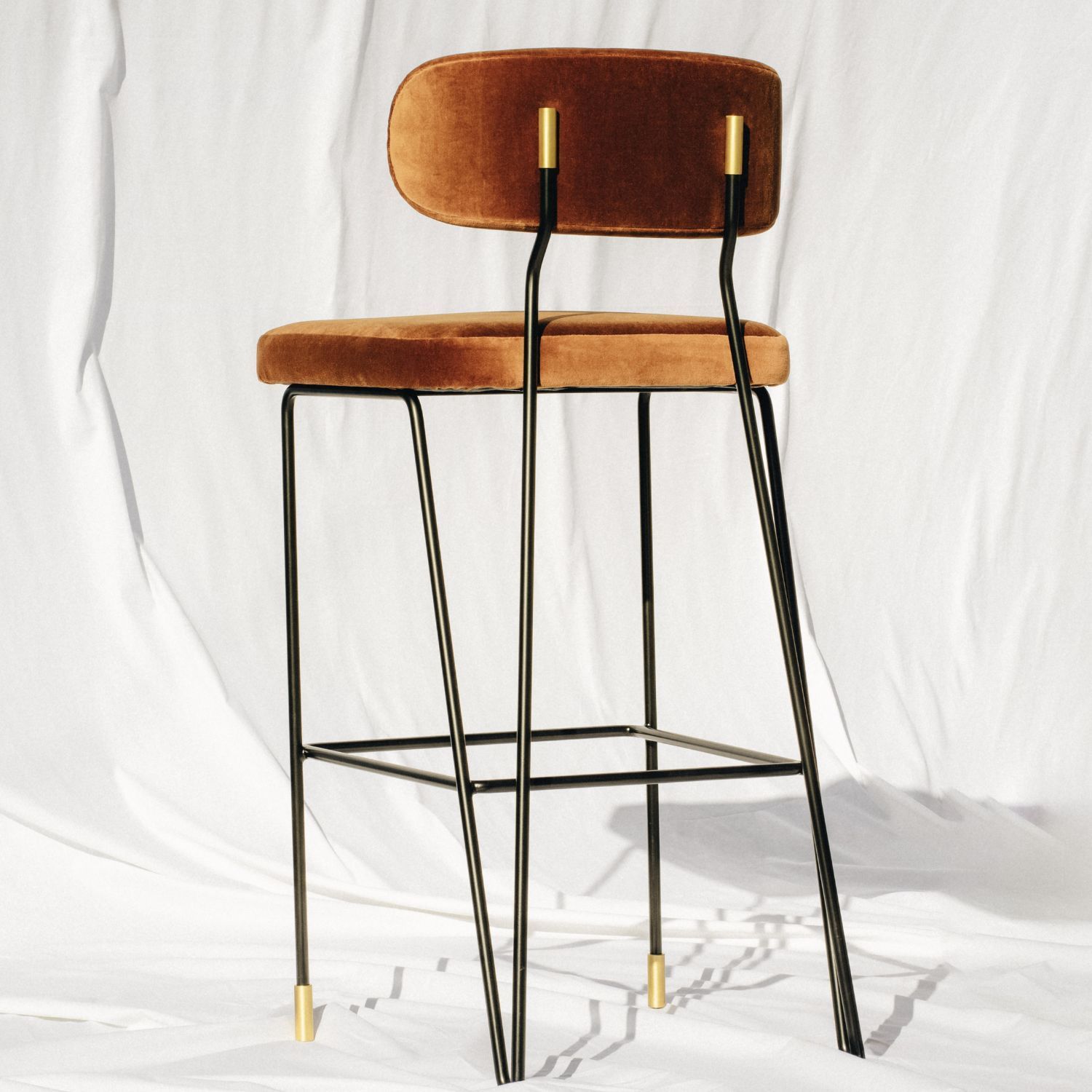 Apollo Bar Stool in Lacquered Iron Structure and Brass Details - Stools ...